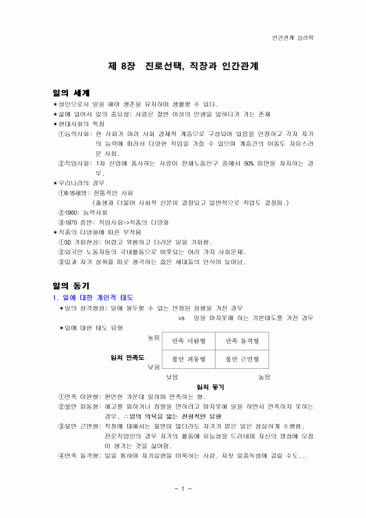 제 8장  진로선택, 직장과 인간관계