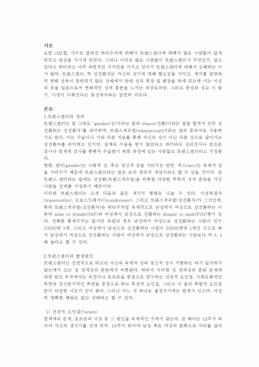 트랜스젠더에 관하여 (우리나라의 트랜스젠더)