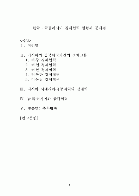 한국 - 극동러시아 경제협력 현황과 문제점