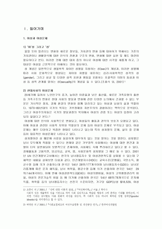 여성복지의 현실과 대책