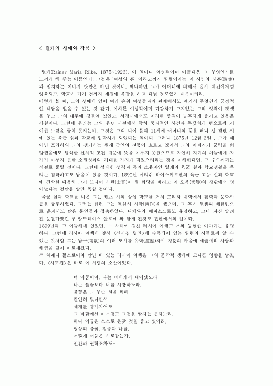 릴케 시선 독후감