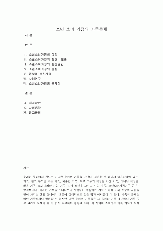 소년 소녀 가정의 가족문제