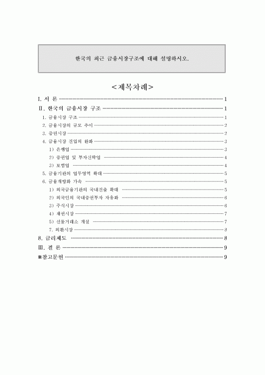 한국의 최근 금융시장구조