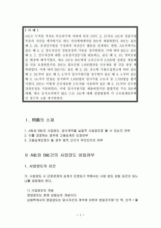 사업양도 사례