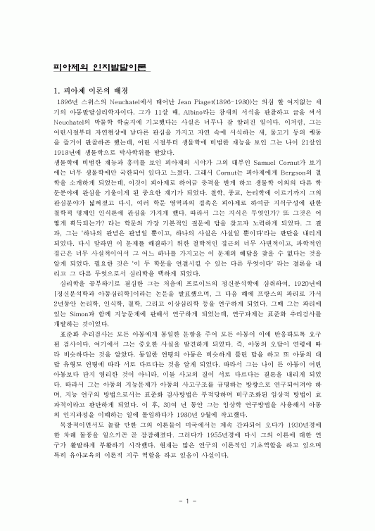 [교육심리]피아제의 인지발달이론