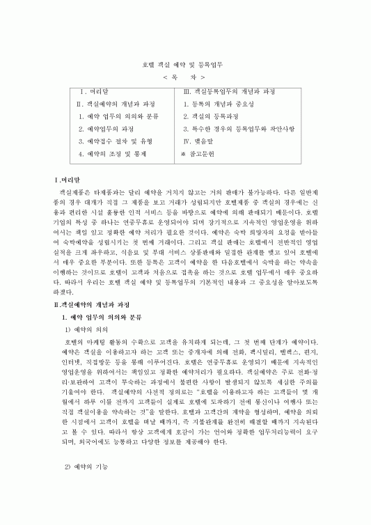 호텔 객실 예약및 등록업무