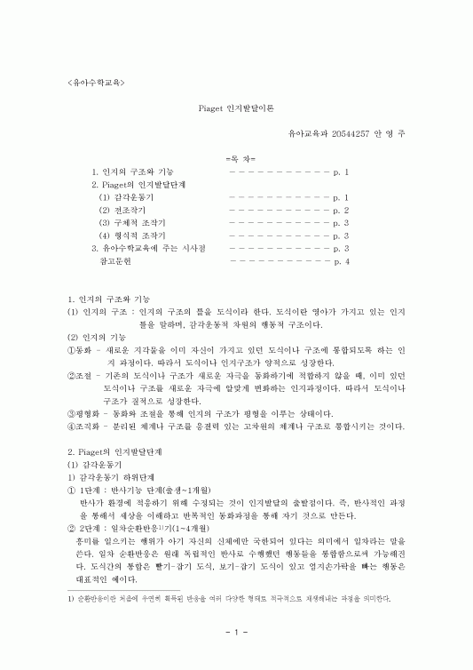 Piaget 인지발달이론