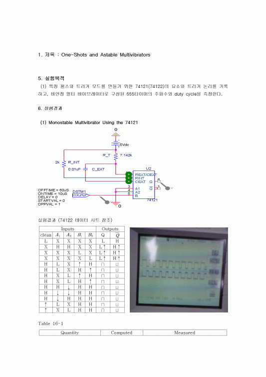 원샷 엔 비안정 멀티바이브레이터
