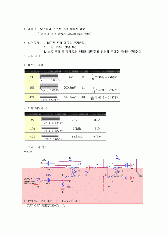 “ 부귀환과 기본적 연산 증폭기 회로”“ 비선형 연산 증폭기 회로와 능동 필터”
