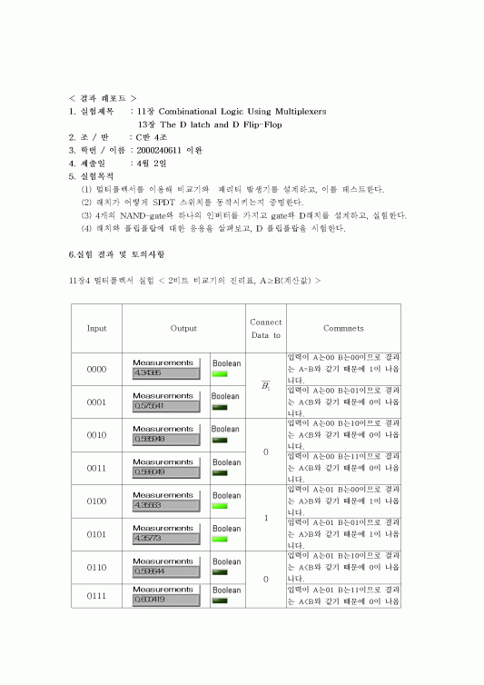 멀티플렉서, 디 래치 디 플리프랍