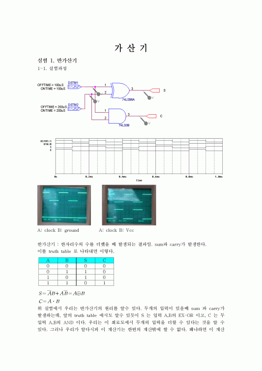 [전자공학실험] 디지털실험-가산기 결과레포트