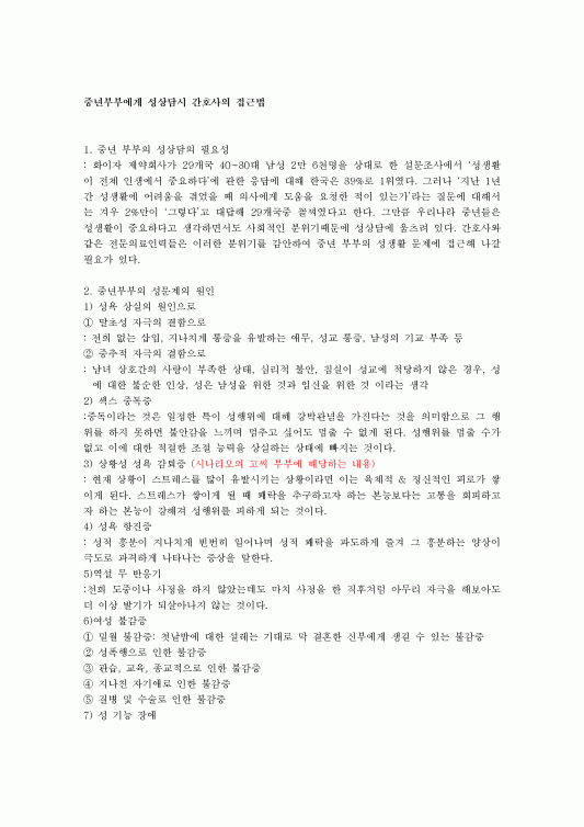 중년부부성상담시 간호사의 자세