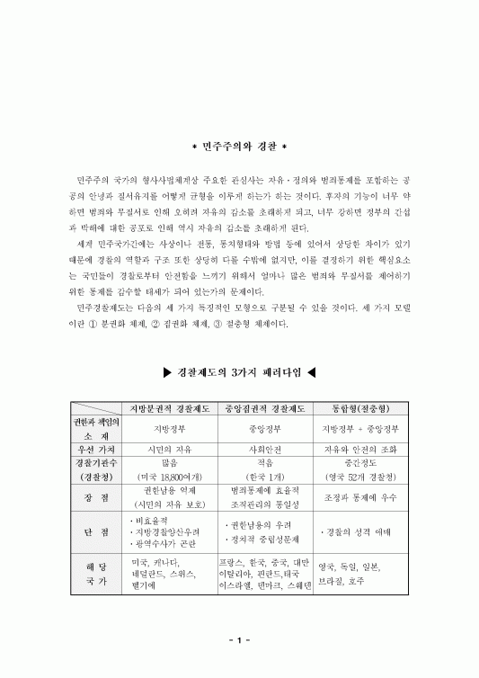 경찰제도의 3가지 패러다임