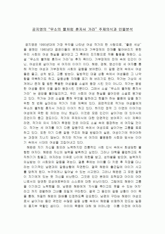 공지영의 무소의 뿔처럼 혼자서 가라 주제와 인물 분석