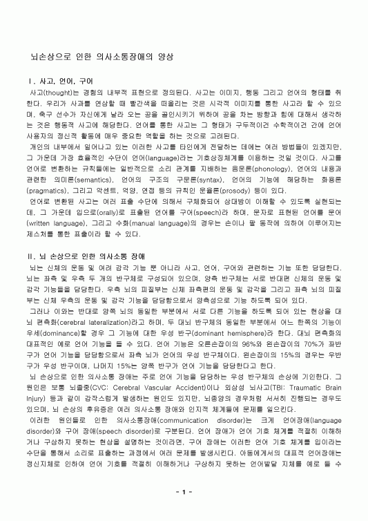 [REPORT] 뇌손상에 따른 의사소통장애의 종류