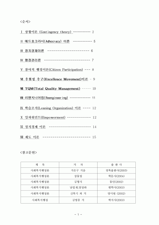 사회복지 행정론의 이론 조사