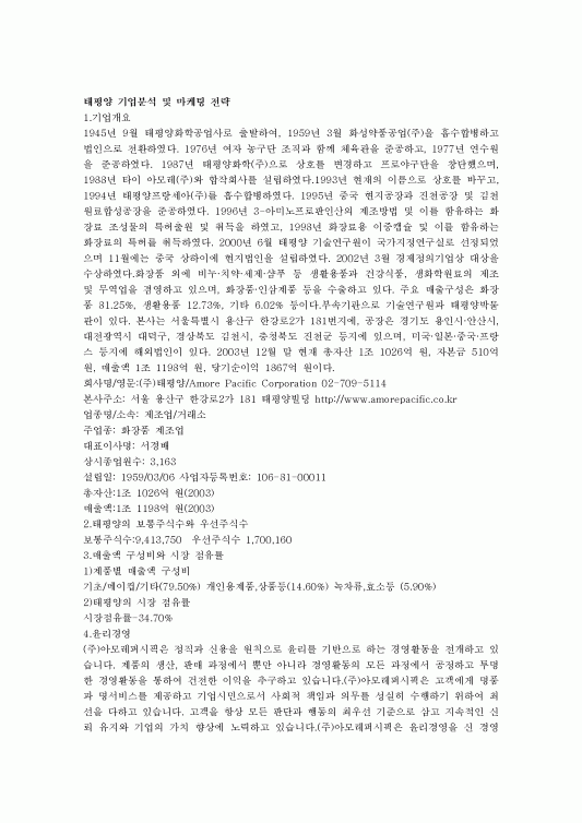 태평양 기업분석 및 마케팅 전략