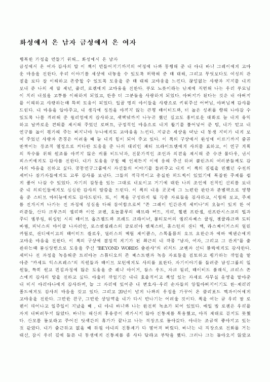 [인문과학] 화성에서 온 남자 금성에서 온 여자를 일고 레포트자료입니다.