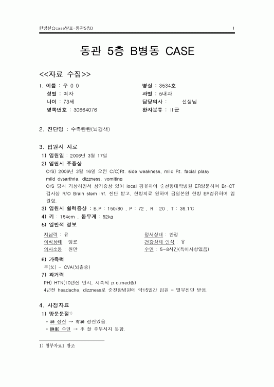 한방 실습 case study