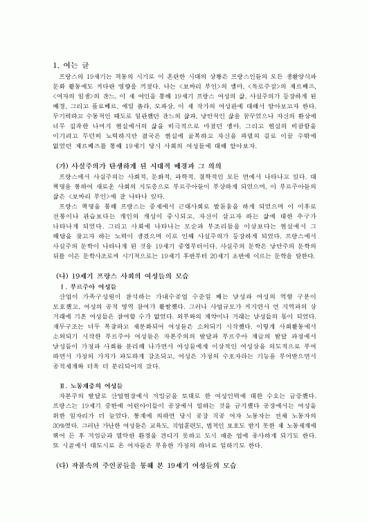 여자의 일생, 목로주점, 마담 보바리를 통해 본 19세기 프랑스 여성상
