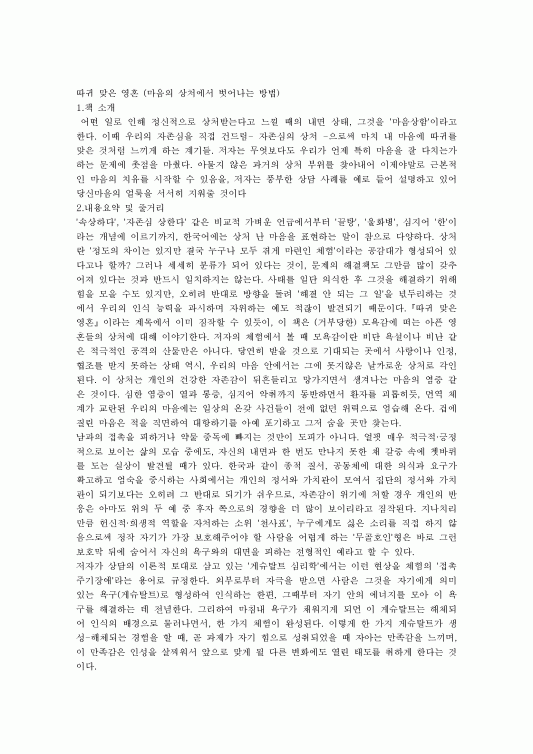 [서평 및 독후감]따귀 맞은 영혼 (마음의 상처에서 벗어나는 방법)