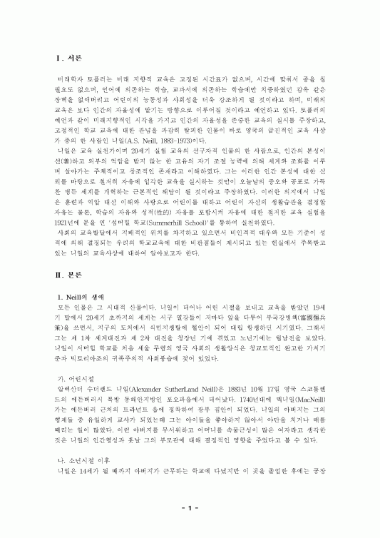 니일의 사상과 영향