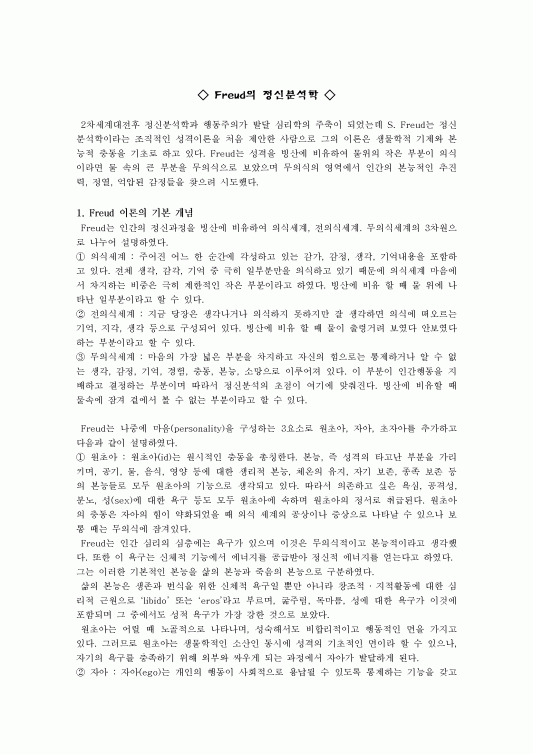 프로이드의 정신분석학 이론 정리