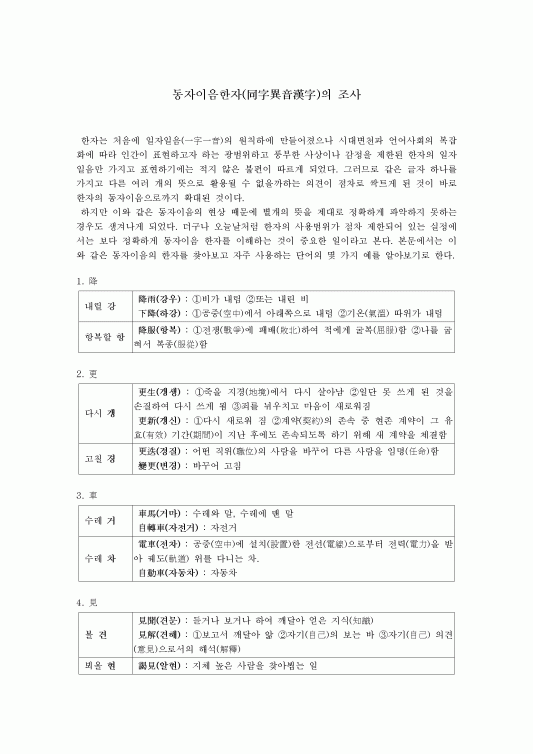 동자이음한자(同字異音漢字)의 조사