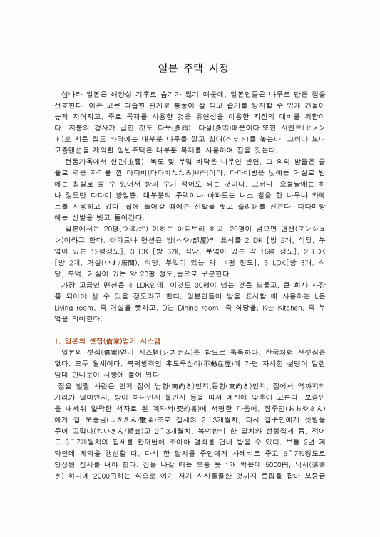 일본의 주택 사정 조사분석 리포트