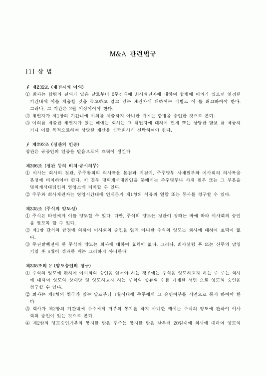 M&A 관련법규 레포트 자료