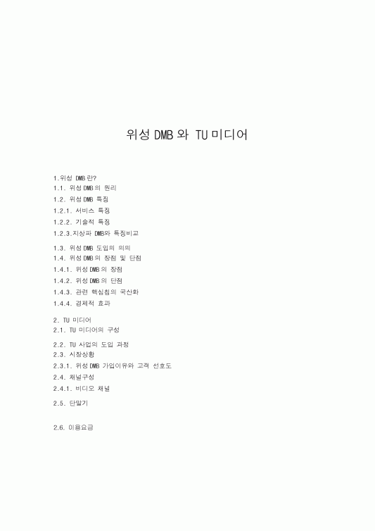 [멀티미디어]위성DMB와 TU미디어의 비교 분석