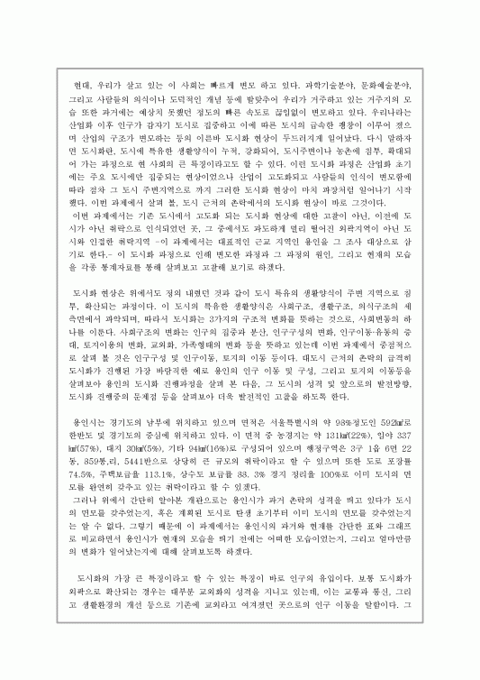 촌락의 도시화의 예제: 용인시를 예로