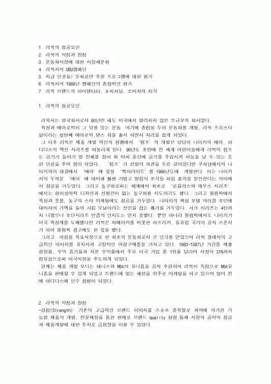Reebok의 마케팅 성공 전략과 기업 경영 전략 분석