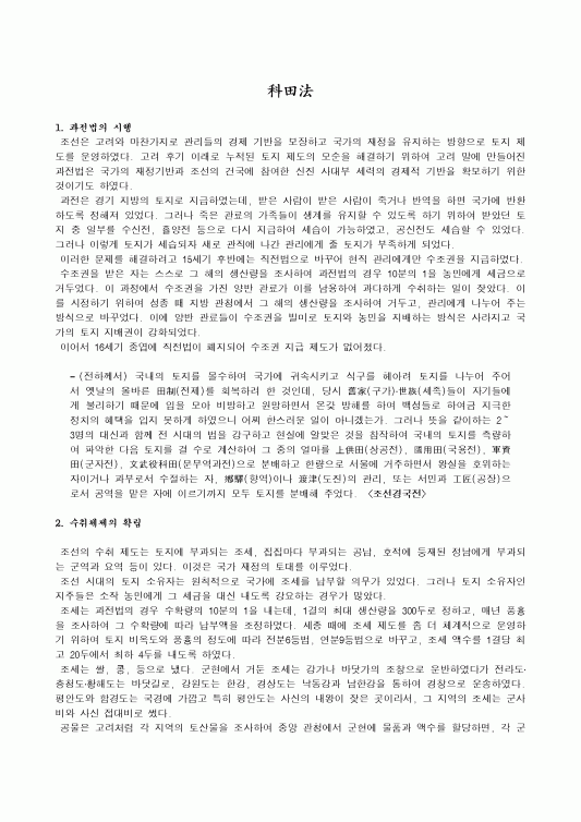 조선시대 과전법의 내용과 수취제도