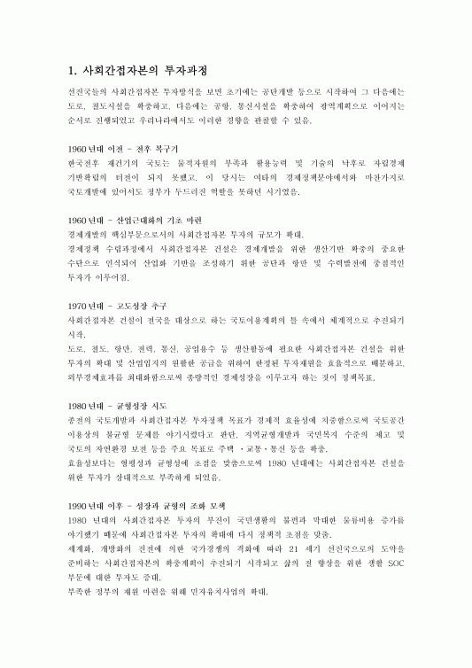 사회간접자본(SOC)의 현황과 전망