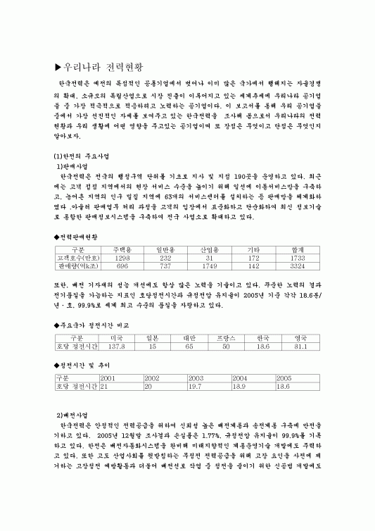 우리나라 전력현황