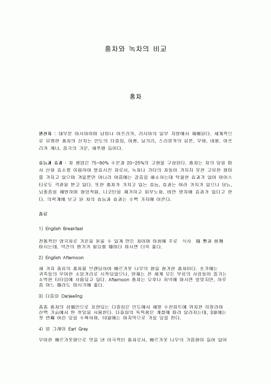 홍차와 녹차 분석
