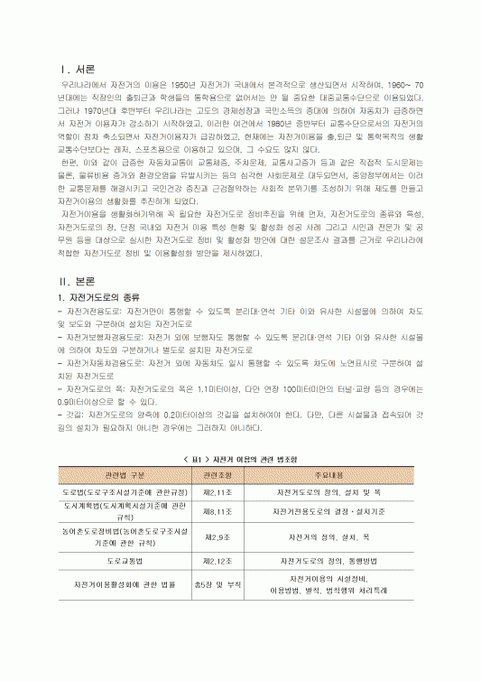 자전거도로에 대한 보고서