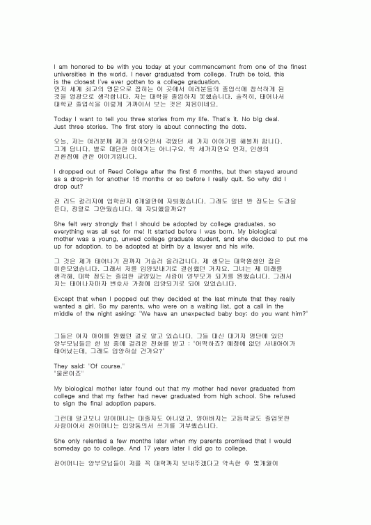 스티브잡스 스탠포드 연설 번역문