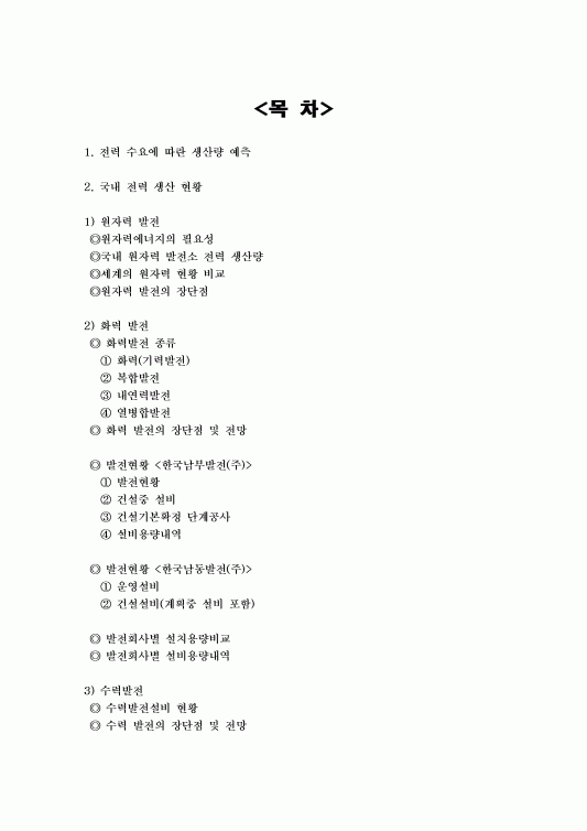 한국의 전력생산현황