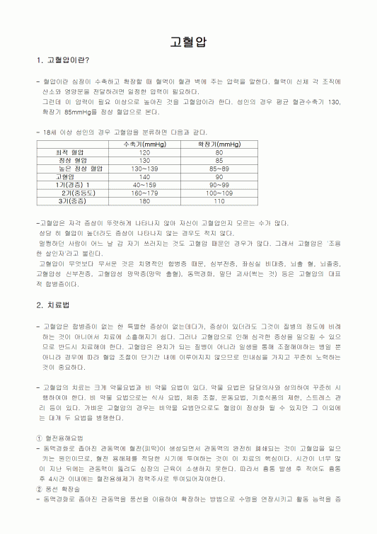 고혈압 치료법과 운동요법