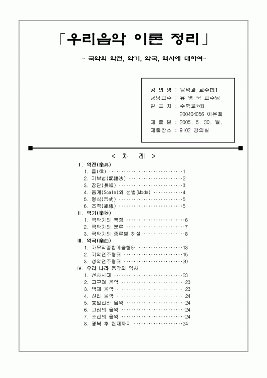 국악 이론 정리