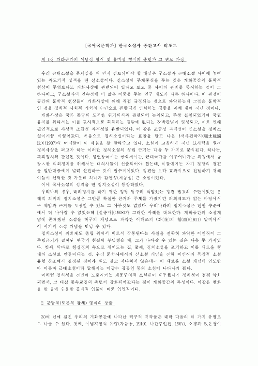 [국어국문학과] 한국소설사 리포트