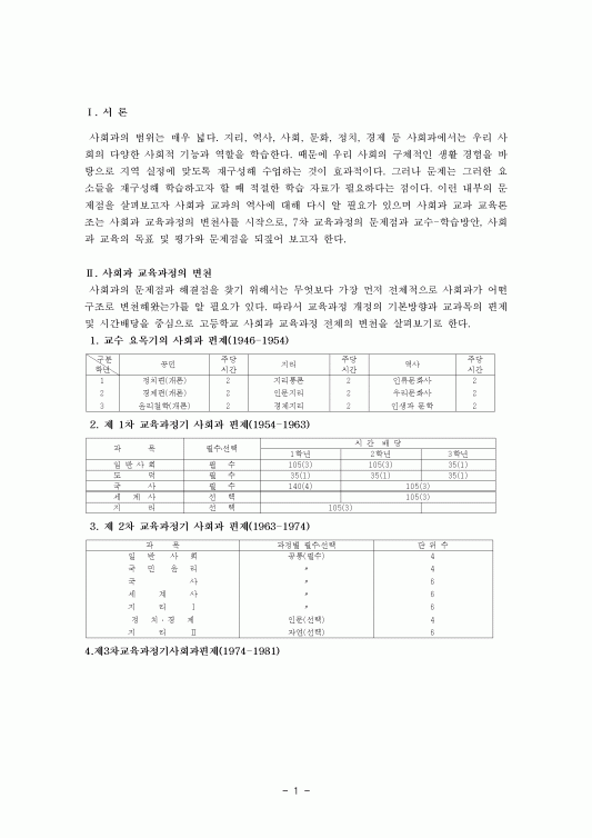 사회과 교육과정의 변천사와 사회교육의 특징 및 사회교육 문제점에 대한 개선방안