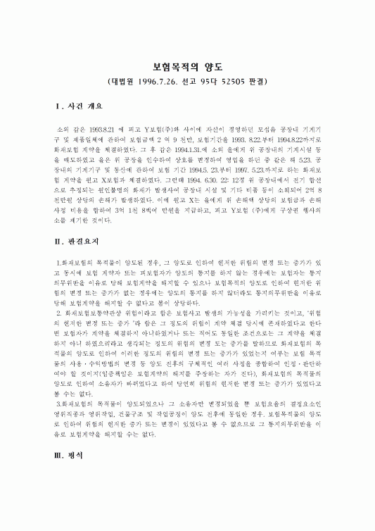 보험목적의 양도에 관하여