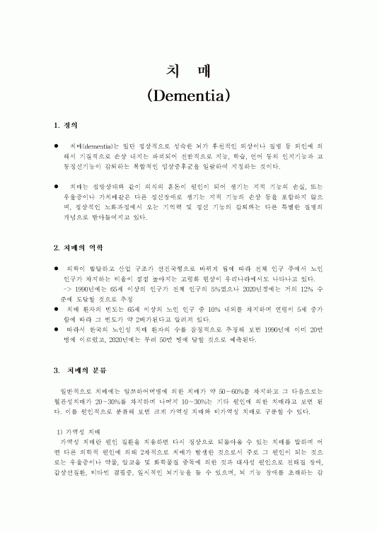 치매의 일반적 분류와 증상, 관련 질병