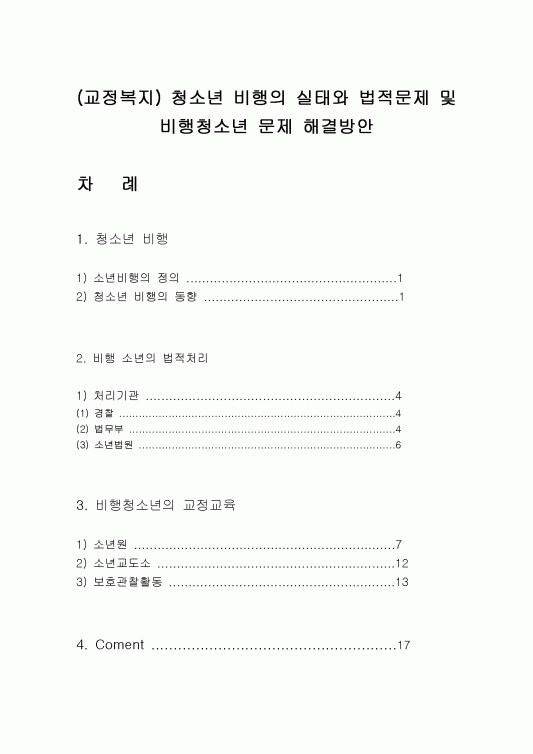 (교정복지) 청소년 비행의 실태와 법적문제 및 비행청소년 문제 해결방안