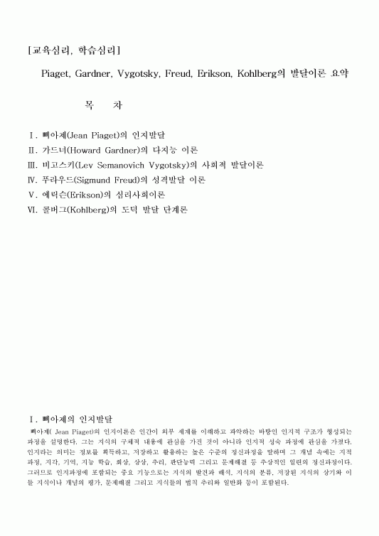 교육심리적 발달이론 요약
