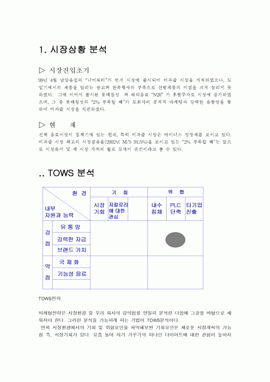 2% 부족할 때의 음료시장 석권 마케팅 전략 분석 (stp, sowt, 4p 모두 포함)