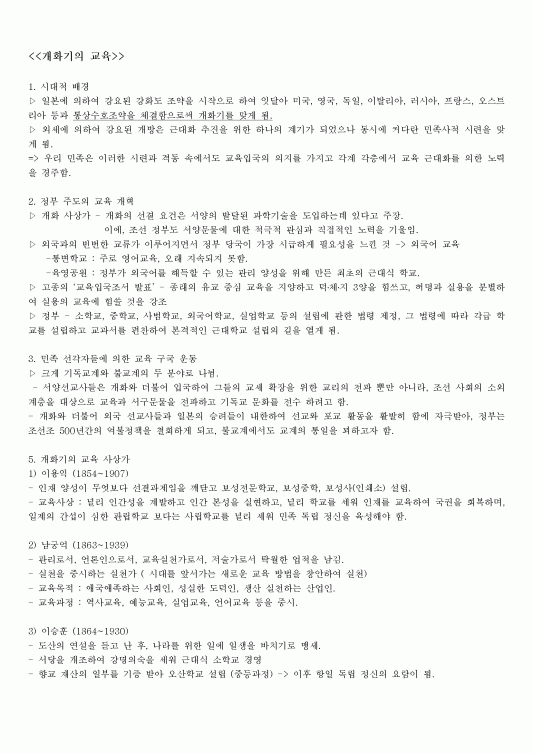 교육철학 (개화기의 교육, 주권 상실기의 교육, 해방 후의 교육)